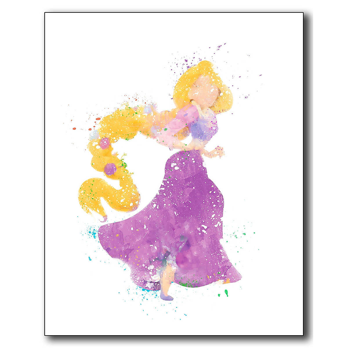 Princess Watercolor Prints - Set of 9 (8 inches x 10 inches) Photos - Rapunzel Ariel Aurora Elsa Anna Jasmine Cinderella Snow White Belle