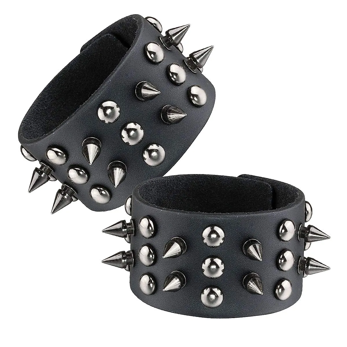 Eigso 2Pcs Spike Studs Rock Punk Biker Wide Strap Leather Bracelet Set Gothic Rivet Buckle Wristband for Men Women
