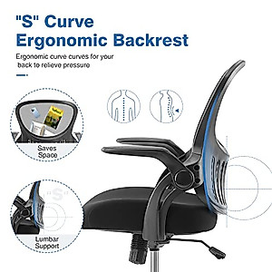 JHK Home Office Desk Chair – Ergonomic Office Chair with Lumbar Support and Flip-up Armrest, Height Adjustable Mesh Computer Chair, Swivel Task Chair, Conference Room, Black