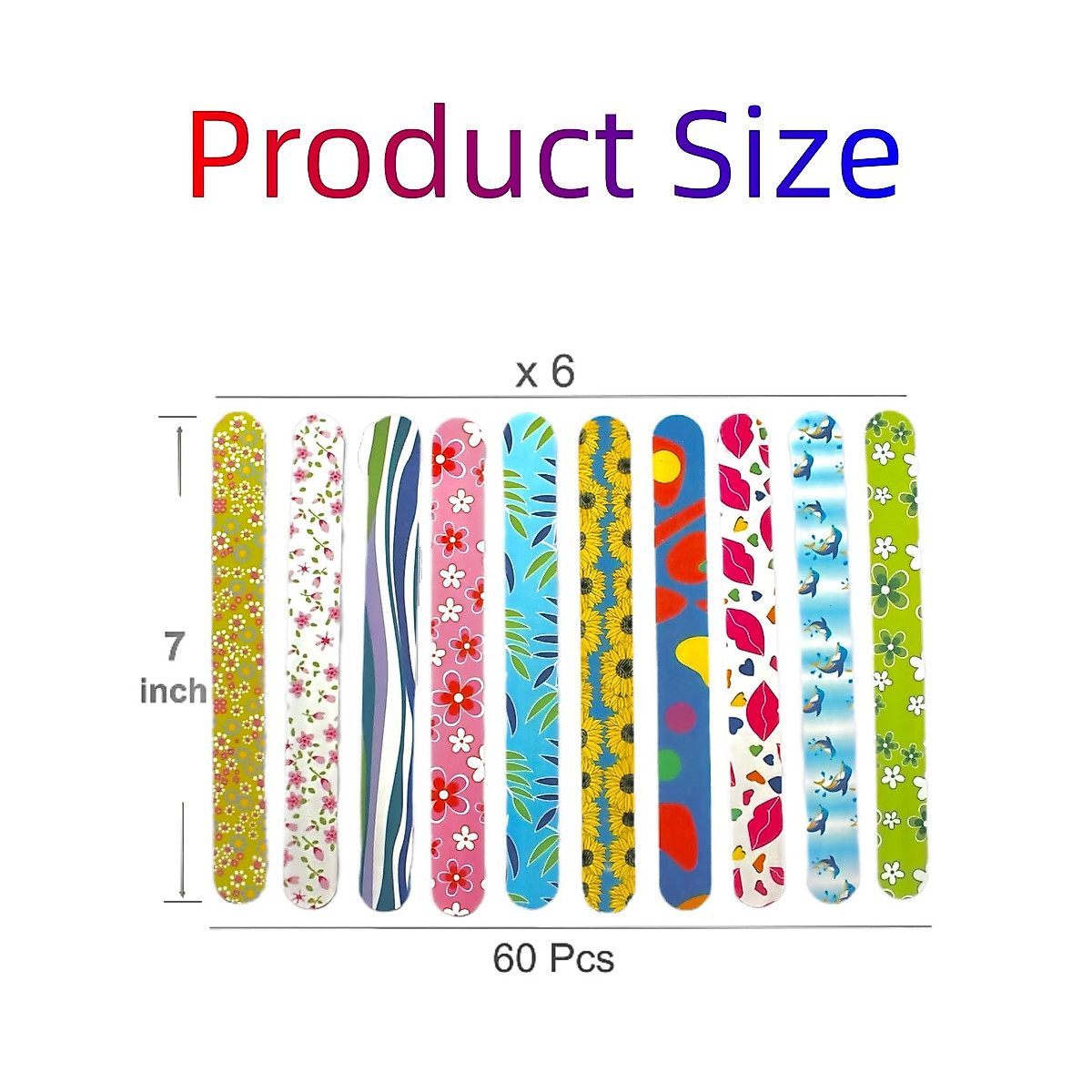 60 Pcs 7inch Double Sided Nail Files,Professional Emery Boards for Nails Emery Rainbow Colorful Floral Bulk Suitable for Women,Girls Home Salon Use(Colorful, 60)