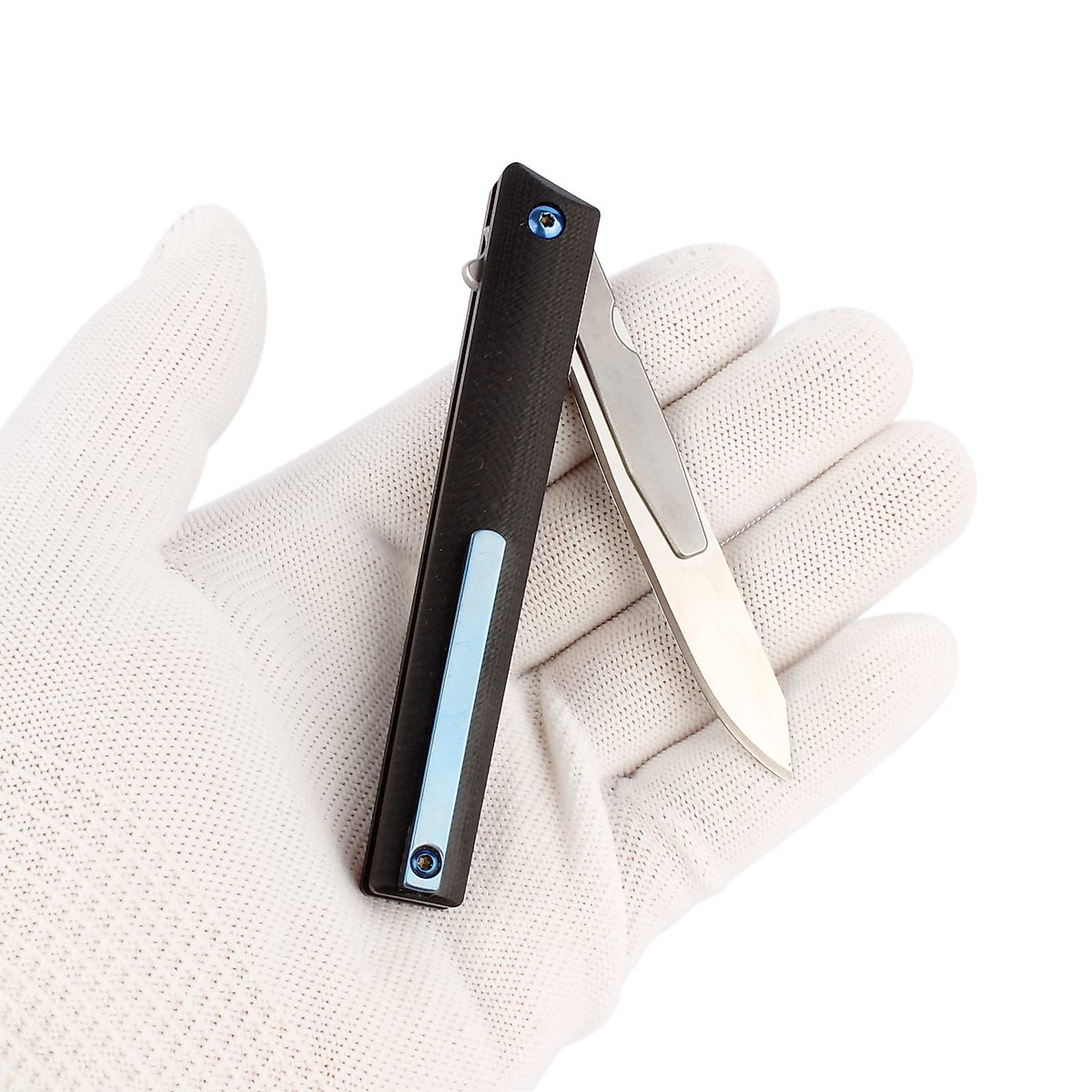 TENCHILON G37 Small Pocket Scalpel Knife, 10pcs #60 Replaceable Blades, Compact Slim Gentleman's Flipper Folding Scalpel EDC Utility Knives with Blue Titanium Pocket Clip (Black)