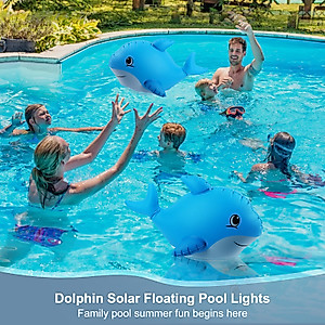 Goallim Solar Floating Pool Lights Dolphin, Glow in The Dark Solar Pool Lights That Float, IP68 Wateproof Inflatable Solar Powered Floating Lights for Pool Pond Wedding Party Decorations - 2PCS