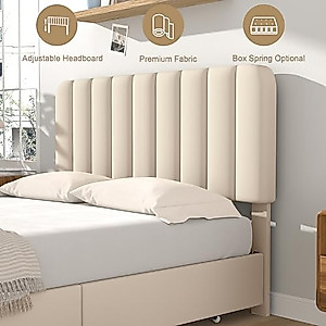 VECELO Queen Size Bed Frame with Ajustable Headboard and 4 Storage Drawers, Velvet Heavy Duty Platform Beds with Strong Wood Slats Support, No Box Spring Needed, Beige