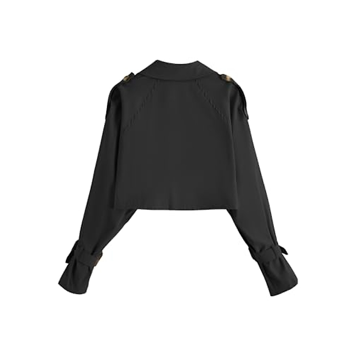 Verdusa Women's Button Front Buckle Raglan Sleeve Crop Jacket Trench Coat Black Large