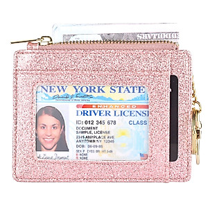 Womens Slim RFID Credit Card Holder Mini Front Pocket Wallet Coin Purse Keychain (starRosegold)