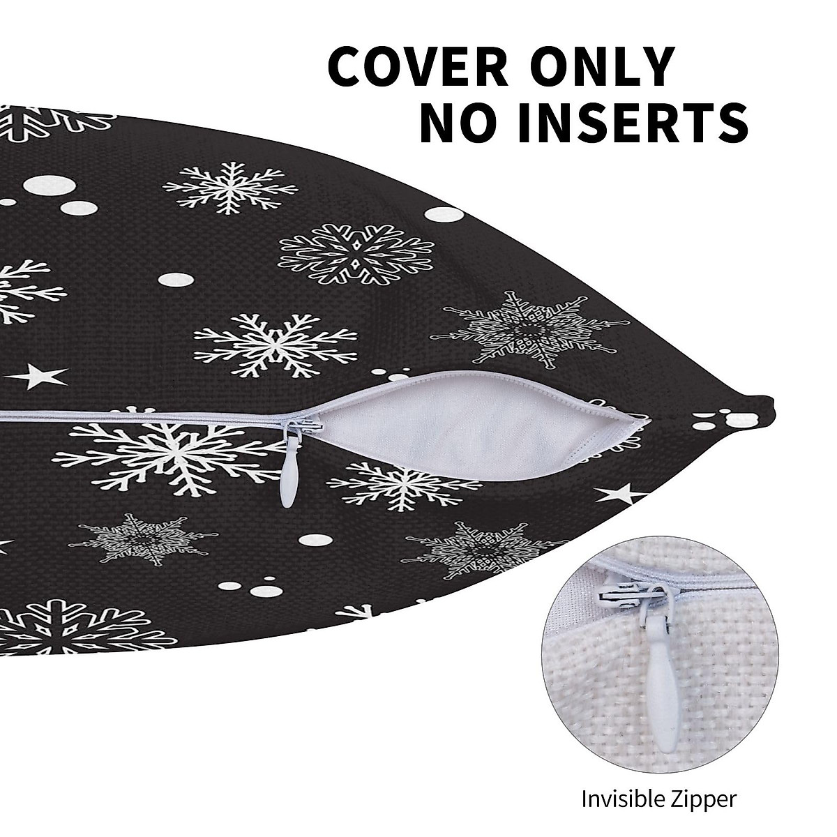 ChangQingArt White Christmas Winter Snowflakes Throw Pillow Covers,Black Decorative Pillow Covers Digital Printing Blended Fabric for Couch Sofa Bed Invisible Zipper 16X16 in