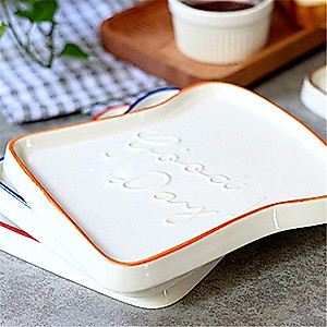 Hooshion Ceramic Toast Shape Toast Plate Bread Plate Breakfast Plate Dinner Plate Salad Plate Toast Tray Sushi Plate Dessert Plate Cheese Plate (Brown)