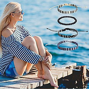 4pcs Beach Bracelet Set for Men and Women, Surfer Men Bracelet, Braided Boho Summer Bracelets Adjustable Men’s Bracelet Handmade Women Girls Bracelet String Rope Ankle Bracelets Gifts Birthday Gift