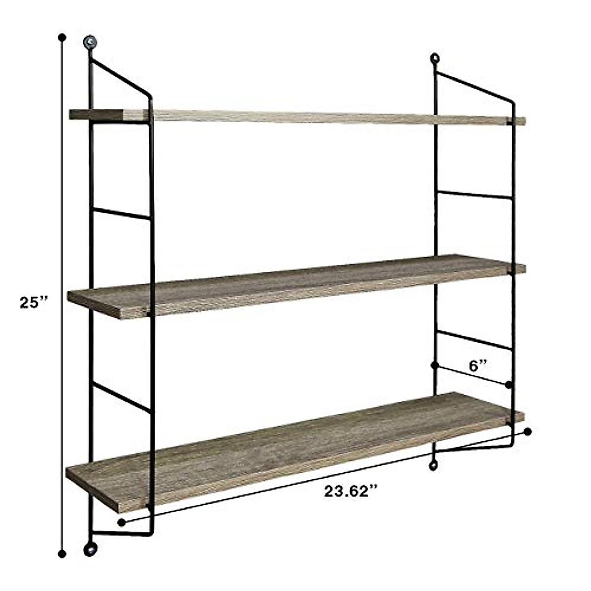 Sorbus® Floating Shelf with Metal Brackets — Wall Mounted Rustic Wood Wall Storage, Decorative Hanging Display for Trophy, Photo Frames, Collectibles, and Much More (3-Tier – Grey)