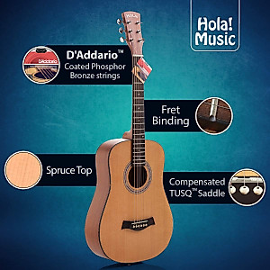 Hola! Music Acoustic Guitar Bundle for Beginners and Kids - 3/4 Size (36") Guitars - "Natural"