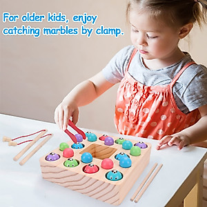 Montessori Toys for Toddlers Wooden Fishing Game Fine Motor Skill Autism Toys Occupational Therapy Learning Magnet Fishing Pole Clamp Chopsticks Preschool Math Game for Kids Age 3 4 5 6 Year Old