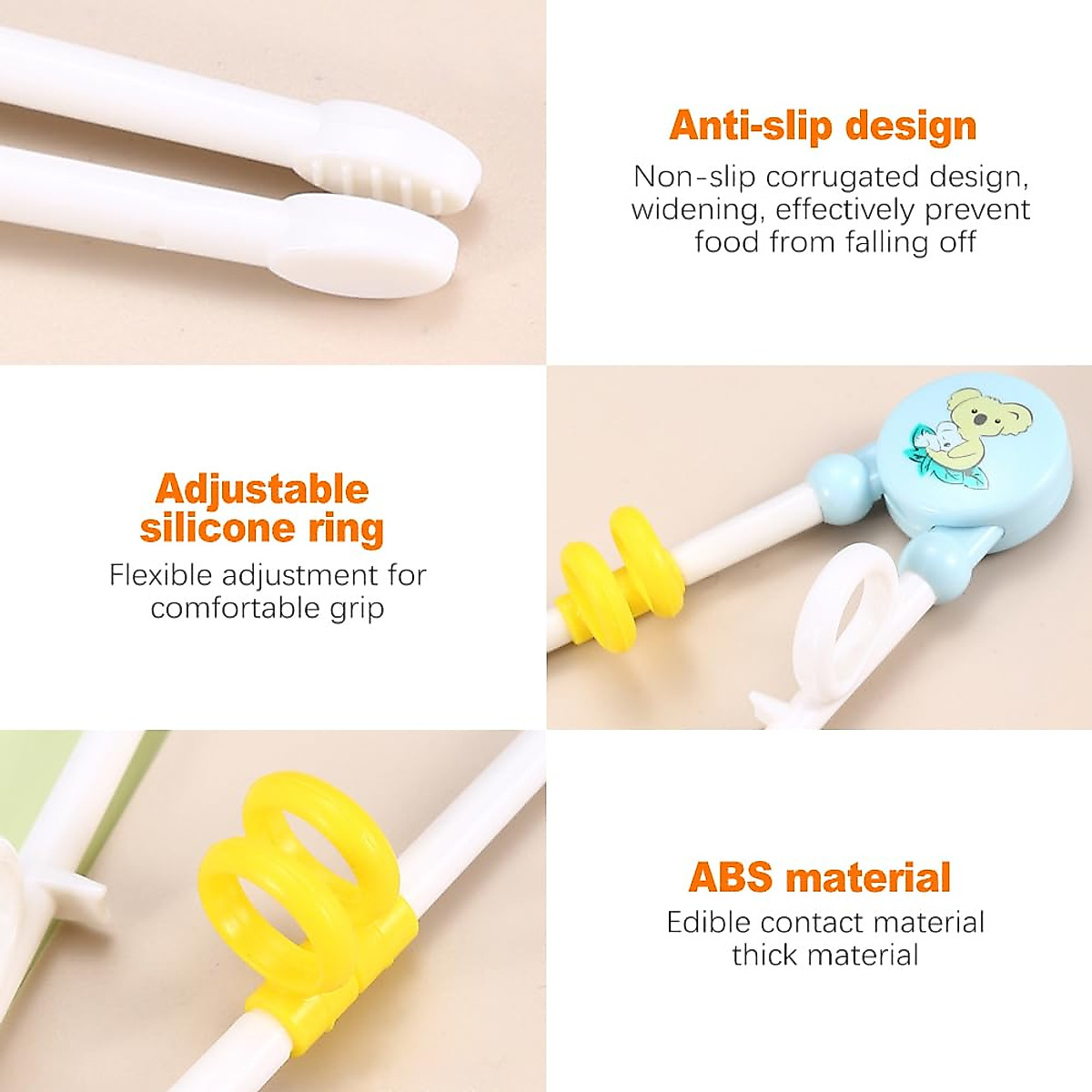3 Pairs of Kids' Training Chopsticks with Silicone Rings - Beginner Chopsticks Set (Donut, Koala, Lollipop) with Storage Box