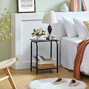 Tajsoon Small End Table with 2 Tier Storage Shelves, Small Side Table for Small Spaces, Sofa Table, Bedside Table, Small Table for Living Room, Bedroom, Sturdy Frame & Easy Assembly
