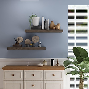 PopiShelves Floating Shelves for Wall- 17 Inch Natural Wood Shelves for Bathroom, Bedroom, Kitchen Decor, Farmhouse Decor Set of 2, Rustic Brown