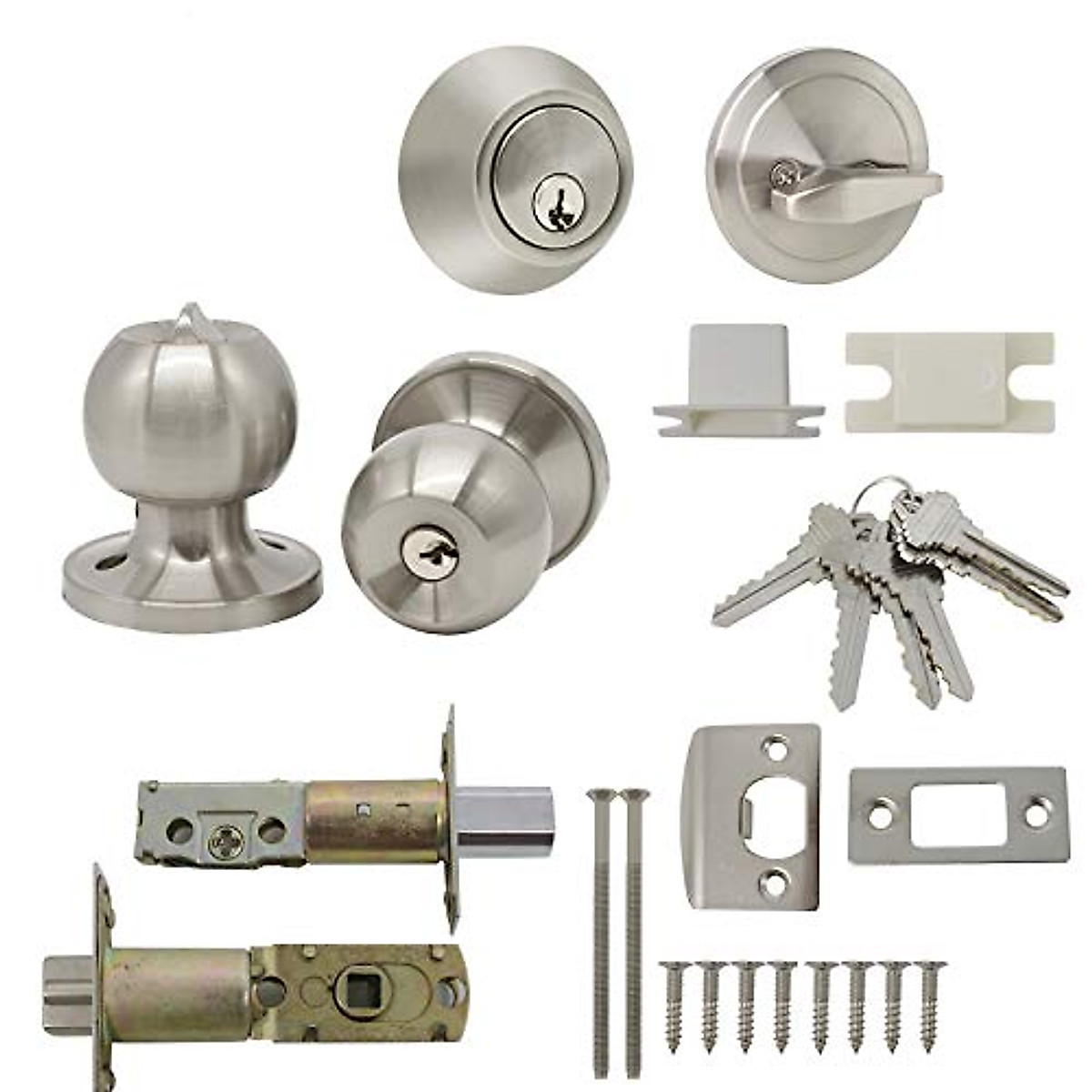 Gobrico Keyed Alike Entry Door Knob and Single Cylinder Deadbolt Lock Combo Set for Entrance and Front Door with Satin Nickel Finish,1 Pack