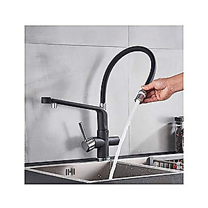 YJRIC Kitchen fau cet Kitchen Water Filter Faucet Kitchen faucets Dual Spout Filter Faucet Mixer 360 Degree Rotation Water Purification Feature Taps,Black