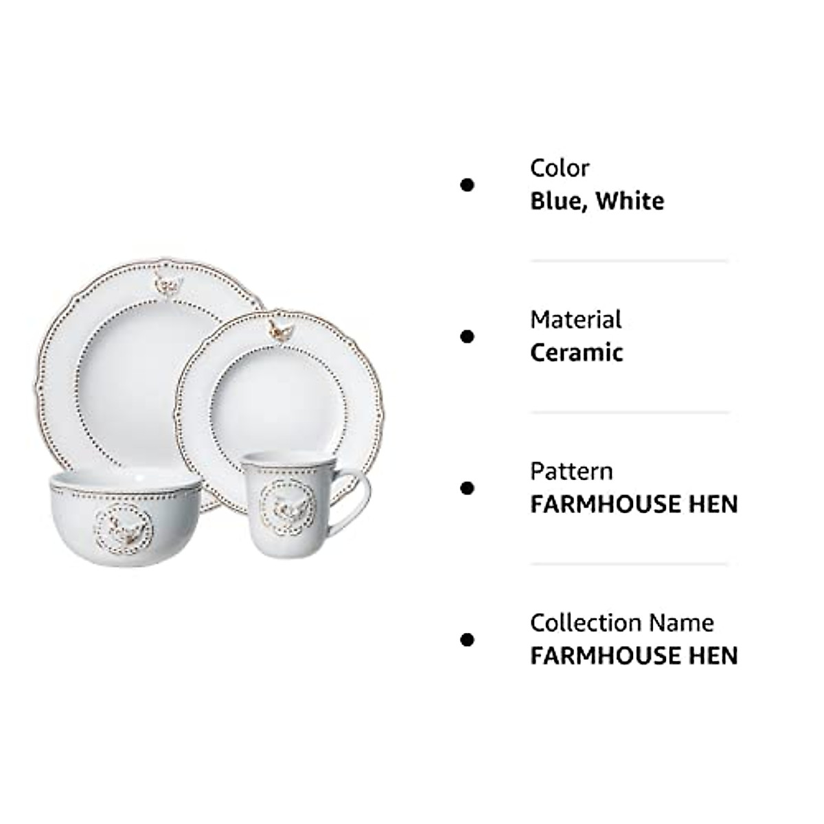 Pfaltzgraff Farmhouse Dinnerware Set (16 Piece), Blue, White