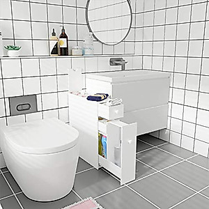 Tangkula Slim Bathroom Cabinet, Free Standing Storage Cabinet with Slide Out Drawers, Narrow Floor Bathroom Organizer Next to Toilet, Bathroom Toilet Paper Holder, 19 x 6.5 x 23 Inches (White)