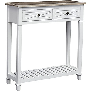 JSUN7 Console Table Sofa Table with Storage, Entrance Tables with 2 Drawers, Narrow Long Console Tables for Entryway Living Room Hallway, White