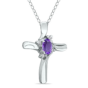 SZUL Amethyst Cross Diamond Pendant 10k White Gold