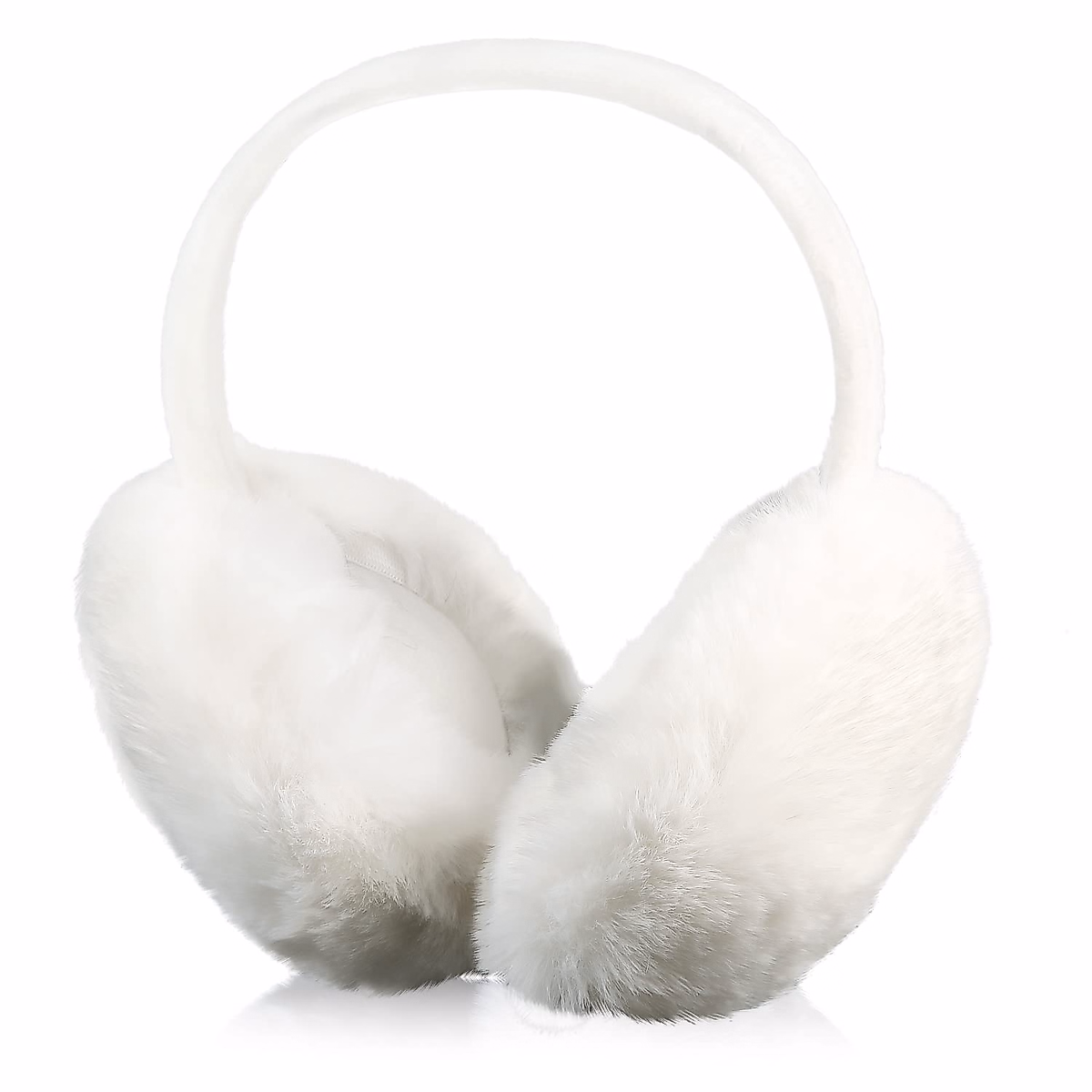 KINBOM Women Winter Earmuffs, Cute Faux Furry Ear Muffs Winter Warm Foldable Ear Covers for Cold Weather Outdoor Winter Women Girls (White)
