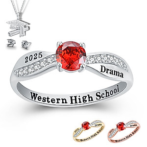 PJM Customized Sterling Silver Womens (Ladies) High School Class Ring – Dainty Collection – Fully Personalized - Mementos Jewelry (Sterling Silver Platinum)