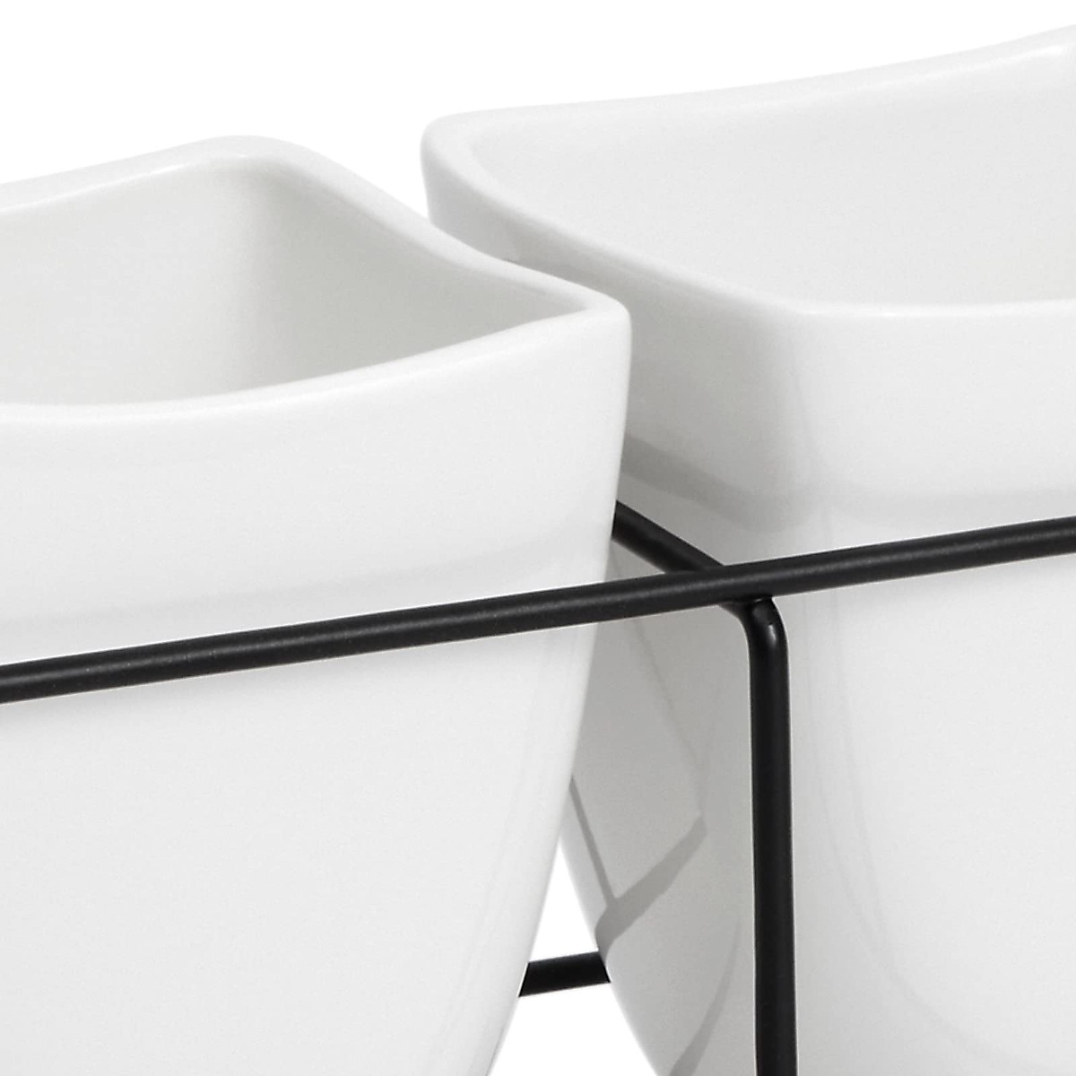 White Ceramic Utensil Holder, Flatware Caddy with Metal Stand (13 x 4 x 5 In)