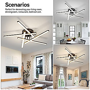 JFHTNFJ 42w Modern Sputnik Ceiling Light Fixture LED Dimmable with Remote Control Ceiling Lighting Black Flush Mount Chandelier Ceiling Lamp for Bedroom Study Kitchen Living Room
