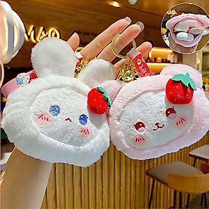 SXWT Cute Kawaii Kids Children with Keychain Baby Girls Plush Doll Storage Bag Wallet Bag Pendant Mini Coin Purse(White)