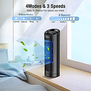 VCK Tower Fan, 80° Oscillating Fan with Remote Control, 13'' Portable Small Desk Fan, Adjustable 3 Speed, 12h Timer, 4 Mode, Personal Quiet Cooling Bladeless Table Fan For Bedroom Office Desktop