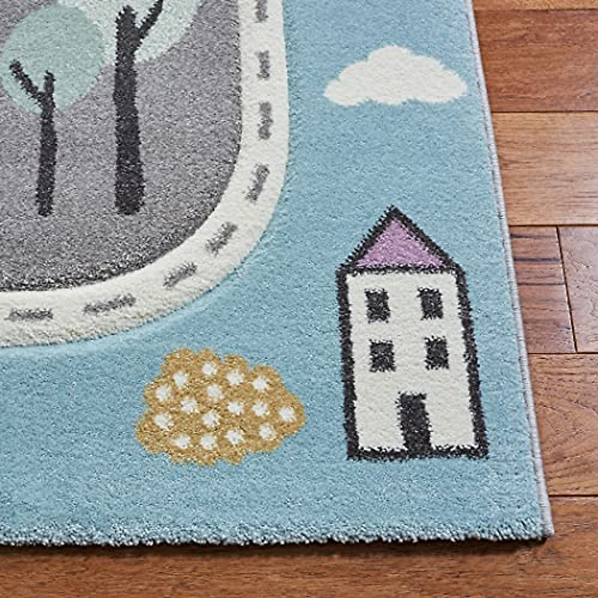 Safavieh Carousel Kids Collection 4' x 6' Grey/Light Blue CRK193F Neighborhood Nursery Playroom Area Rug