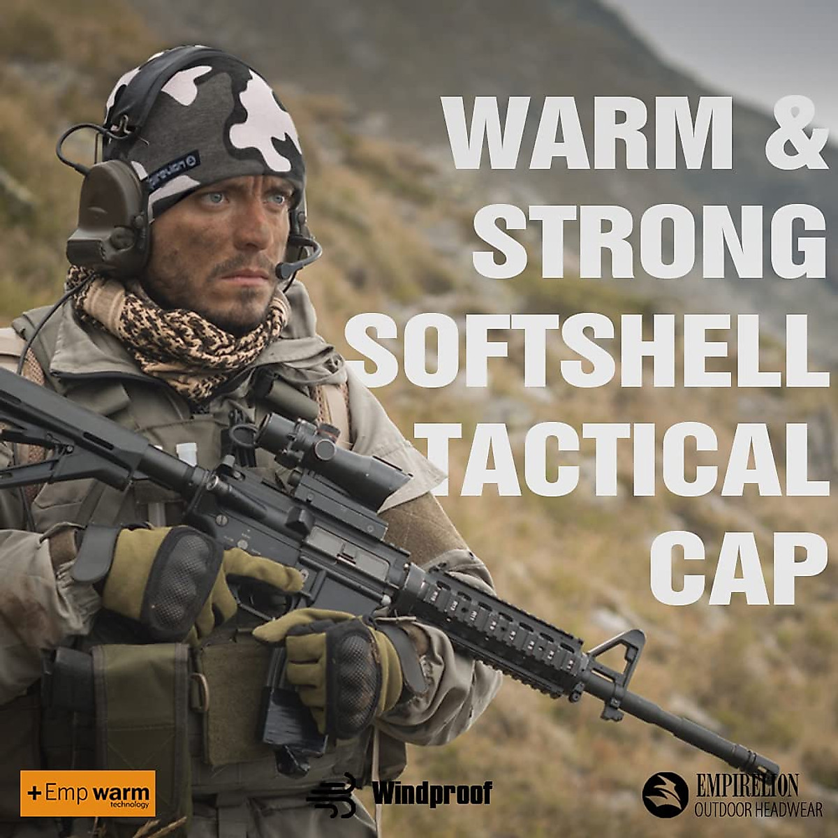 EMPIRELION Softshell Fleece Lined Beanie Hats Winter Warm Running Skull Cap Thermal Snow Watch Cap Men Women (1, Camo Snow)