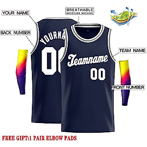 Custom Basketball Jersey Hip-Hop Shirts Stitched or Printed Personalized Name Number for Men/Boy, 16.navy&white, One Size