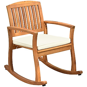 Outsunny Outdoor Rocking Chair with Cushion, Acacia Wood Patio Rocker for Backyard, Patio, Home, Teak Tone