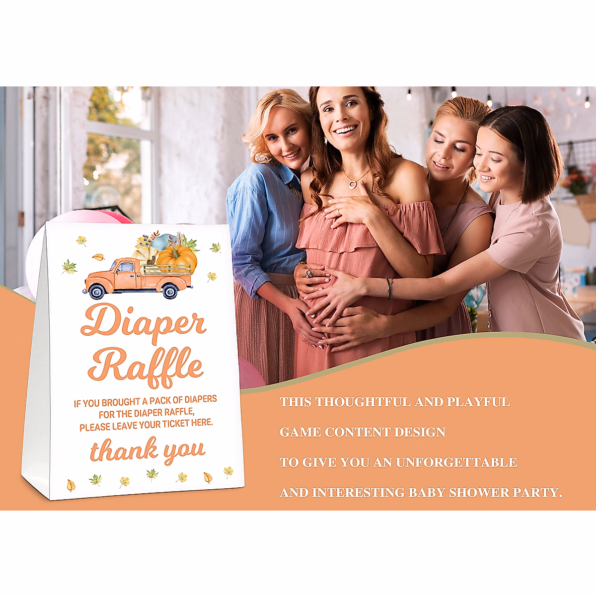 Gihyan Baby Shower Game Set - 1 Self-Standing Sign + 50 Guessing Cards, Fall Thanksgiving Day Diaper Raffle Tickets