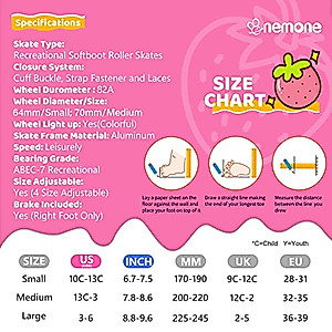 NEMONE Bunny Strawberry 4 Size Adjustable Inline Skates for Girls with 8 Light up Wheels, Pink Blades Roller for Kids, Indoor Beginner Inliner Outdoor, Small(10C-13C US)