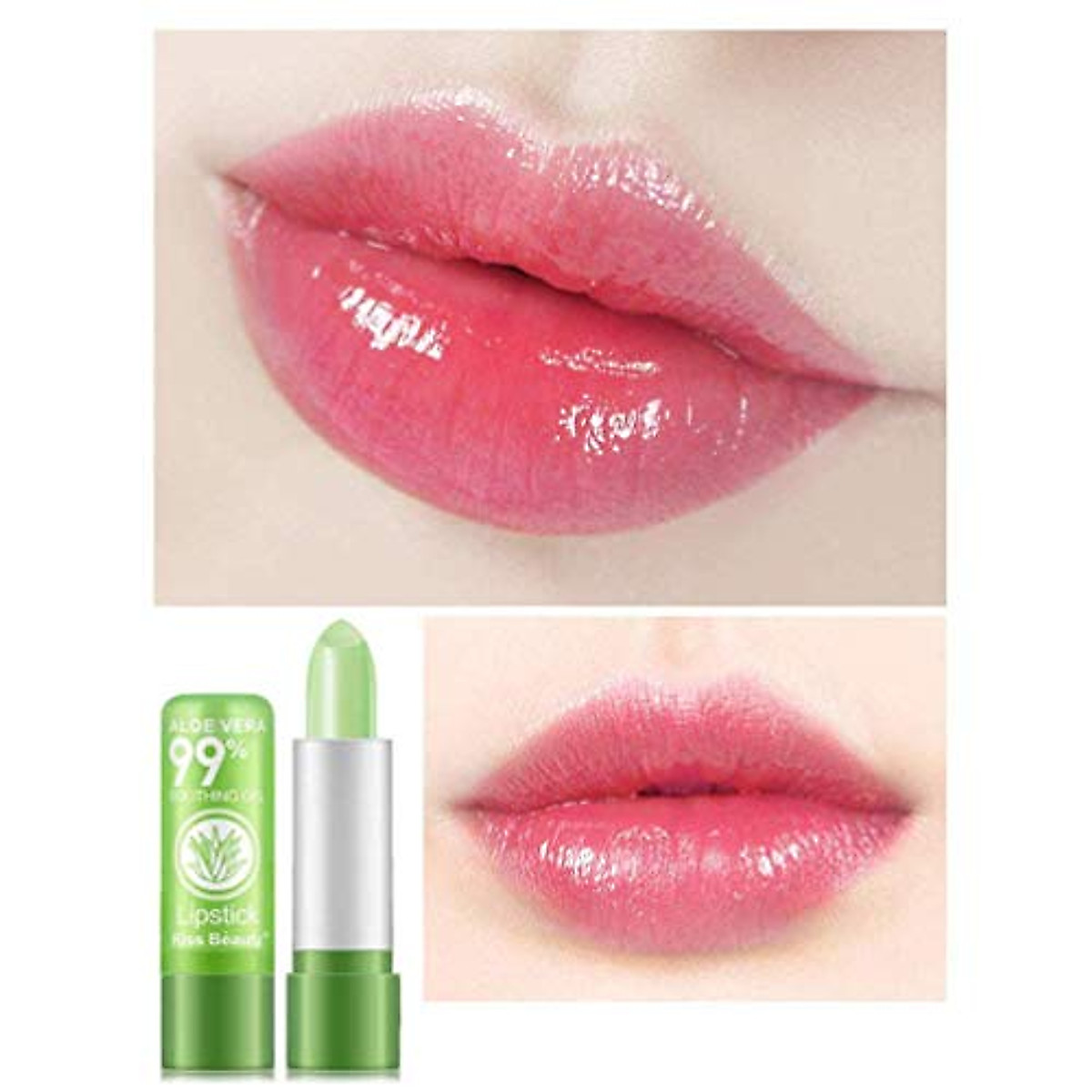 2 Pack Aloe Vera Lipstick, Firstfly Long Lasting Nutritious Lip Balm Lips Moisturizer Magic Temperature Color Change Lip Gloss (Green)