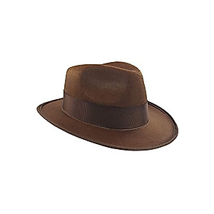 Nicky Bigs Novelties Adult Brown Adventurer Fedora Hat - Mobster Felt Panama Hats - Gatsby Halloween Costume Accessory, Brown, One Size