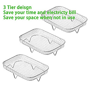 HAHAKU Air Fryer Rack for Ninja Foodi DZ401 Dual Basket Air Fryer Accessories, 304 Stainless Steel Multi-Layer Dehydrator Rack Stackable with Tongs