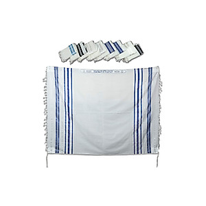 TALITANIA Traditional pure wool Tallit prayer shawl tallis gadol (Size 70 (L) 80 X 60 inches, Blue and silver Stripes)