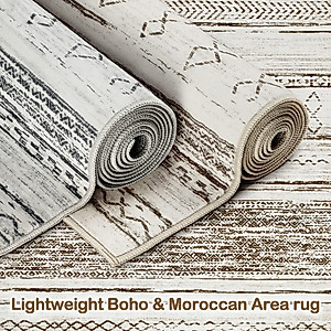 Area Rug Living Room Rugs - 9x12 Washable Large Soft Neutral Boho Moroccan Bohemian Farmhouse Rug Indoor Floor Carpet for Bedroom Under Dining Table Home Office Decor - Cream Brown