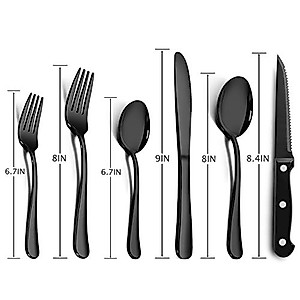 Teivio 24 Piece Silverware Set, Flatware Utensils Set Mirror Polished, Dishwasher Safe Service for 4, Include Knife/Fork/Spoon/Steak Knife/Wire Mesh Steel Cutlery Holder Storage Trays (Matte Black)