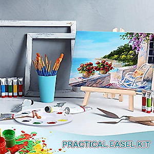 Teling 96 Pcs Acrylic Painting Set with Easels, 8 Wood Easels, 80 Brushes with Nylon Brush Head, 8 Plastic Palettes Painting Supplies Kit for Adults Kid Artist Party Art, 7.5 x 11.8 in Easel, No Paint