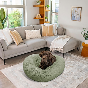 Best Friends by Sheri The Original Calming Donut Dog and Cat Bed in Shag Fur, Sage Green, Large, 36x36