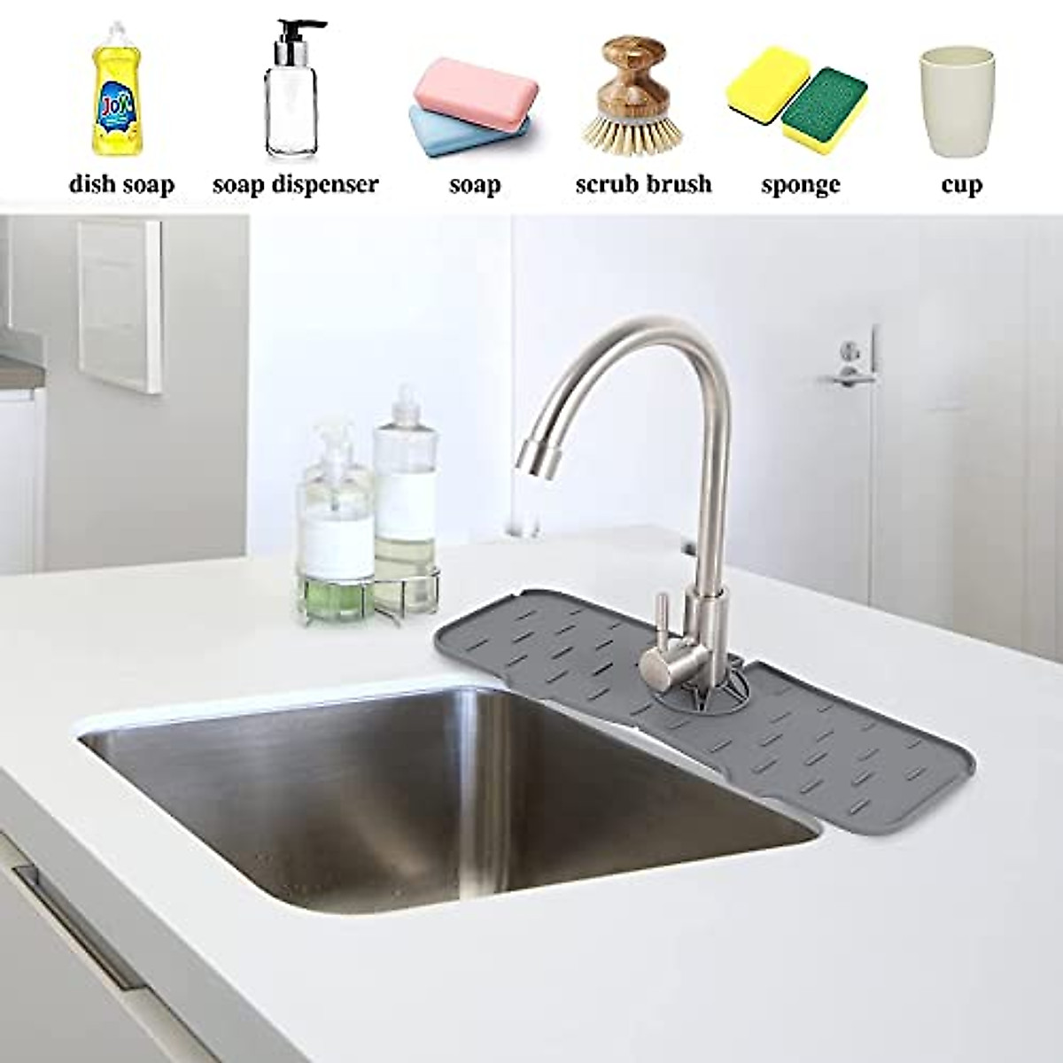 LBMZVZU Silicone Faucet Splash Guard, Kitchen Sink, Countertops, Tabletop, Painted, 14.56 x 5.43 x 0.31 inches