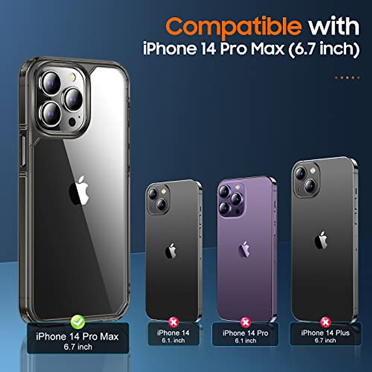 UniqueMe [5 in 1 Design for iPhone 14 Pro Max 6.7 inch Case, 2 Pack Screen Protector Tempered Glass + 2 Pack Camera Lens Protector, [Non-Yellowing] Shockproof Protective Cover - Clear Black