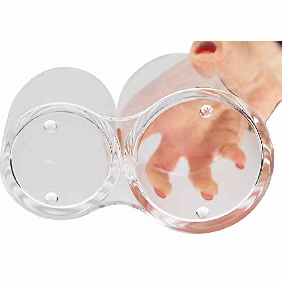 Home-X Clear Acrylic Cotton Ball and Swab Holder Set, 2 Attached Jars with Seashell Lids for Bathroom Storage, 6" L x 3 ¼ " W x 4 ¾ " H, Clear