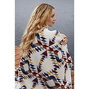Luxe Sherpa Fleece Blanket Ultra Plush Lightweight Throw Blanket Soft Cozy for Bed Sofa Home Warm Fuzzy Blanket Bohemian Soft Cozy Plush Blanket, Navajo Print Multi, 50 in x 60 in