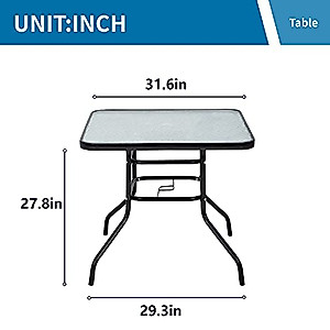 FDW Outdoor Table Patio Table Dining Table with Tempered Glass Umbrella Hole for Lawn Balcony, Yard (Round)