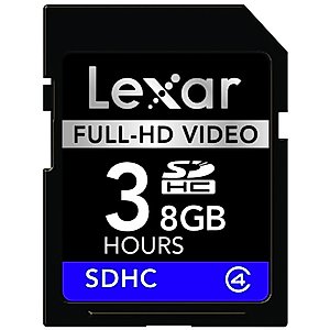 Lexar SDHC 8 GB Class 4 Full-HD Video Flash Memory Card LSD8GBFSBNAHD